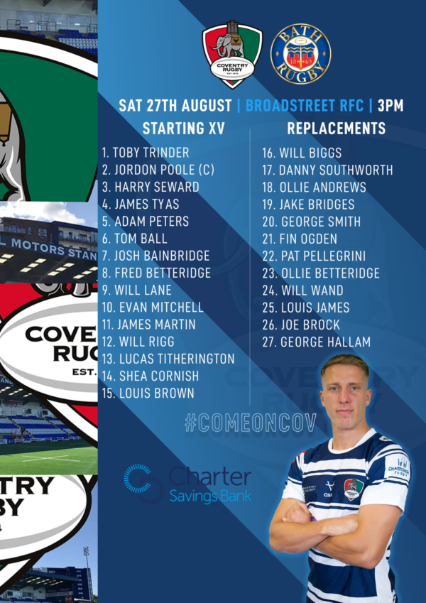 Team News: Coventry Rugby vs Bath Rugby - Coventry Rugby
