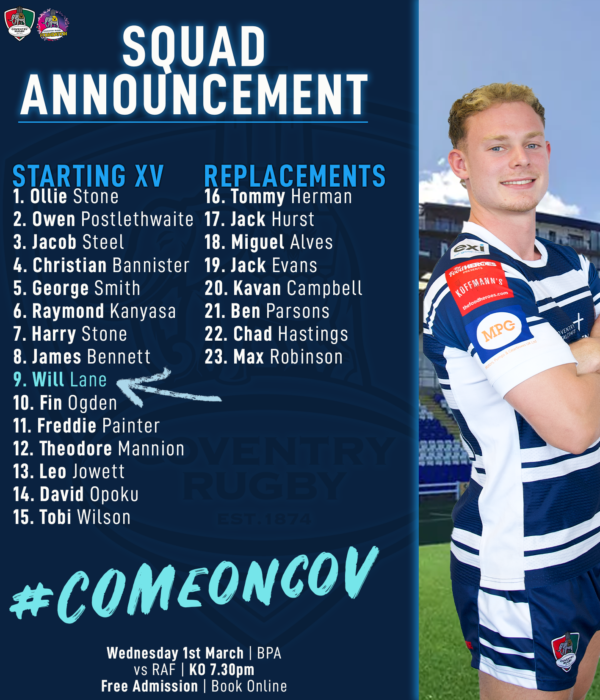 Team News: Coventry vs RAF - Coventry Rugby