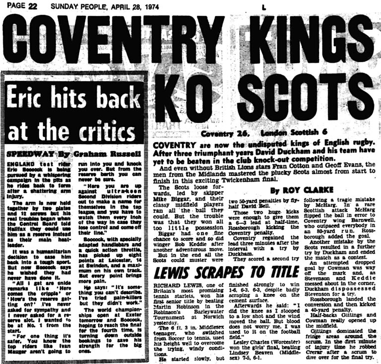 The Great Match: Coventry 26-6 London Scottish - Remembering Cov's cup ...